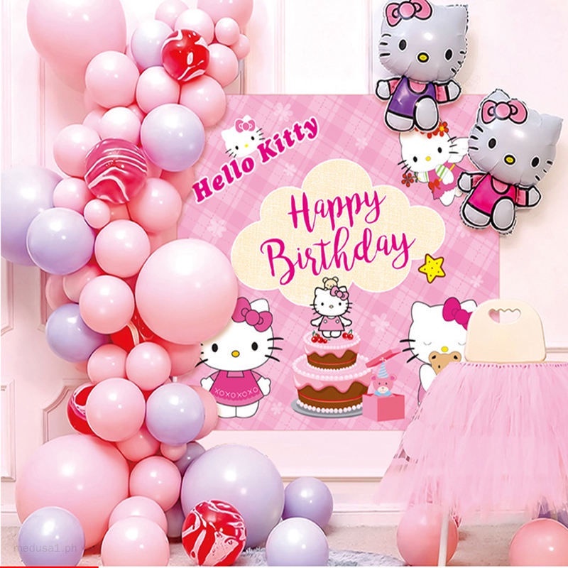 Hello Kitty Theme Party Decoration Cartoon Birthday Party Backdrop Latex Balloon Happy Birthday Balloons Set Shopee Philippines