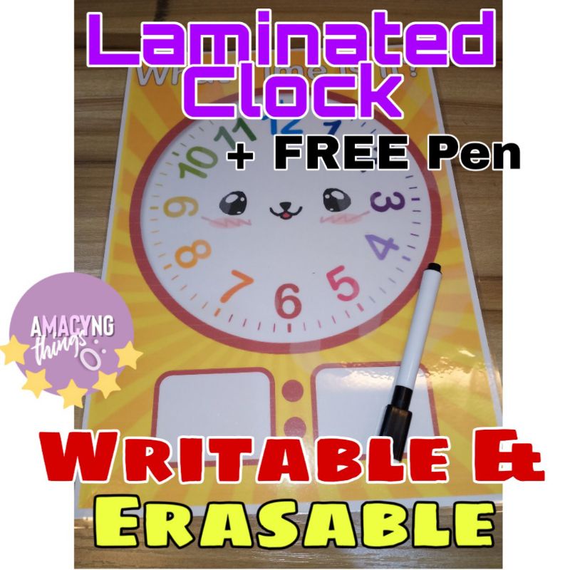 Learn TIME Clock for kids Laminated with Free Pen | Shopee Philippines