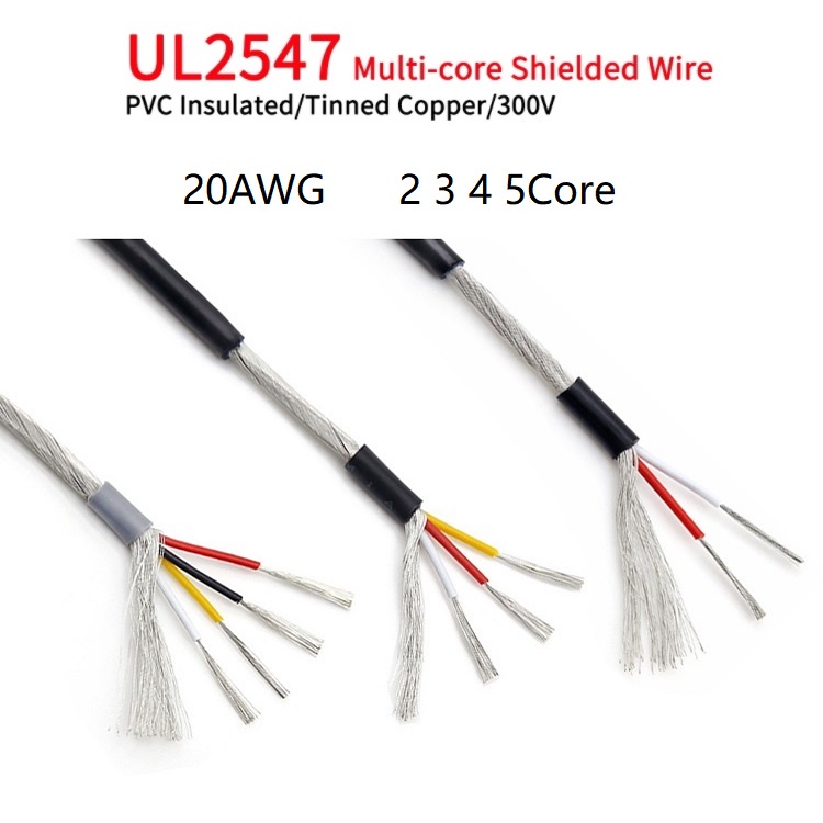 2/5M UL2547 Signal Shielded Cable 20AWG PVC Insulated 2 3 4Cores Shielded Wires Tinned Copper ...