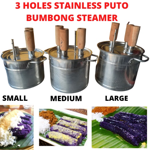 BEST FOR NEGOSYO STAINLESS PUTO BUMBONG STEAMER WITH 3 HOLES AND WOOD ...