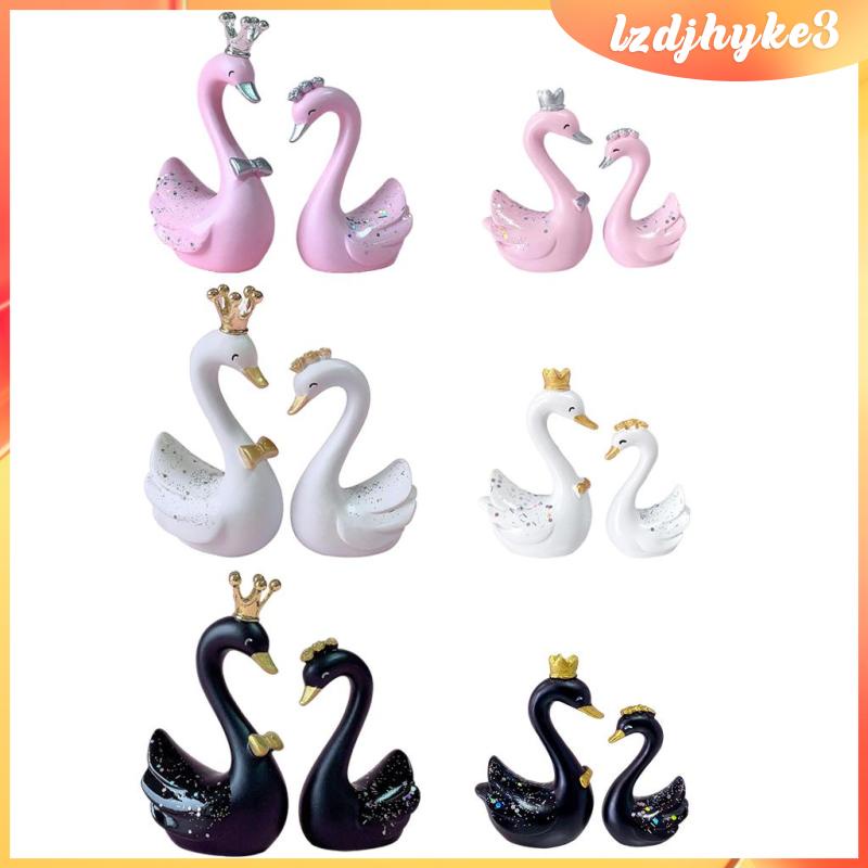 [ 3D Miniature Crown Swan Statue Figurines Handpainted Animal Sculpture ...
