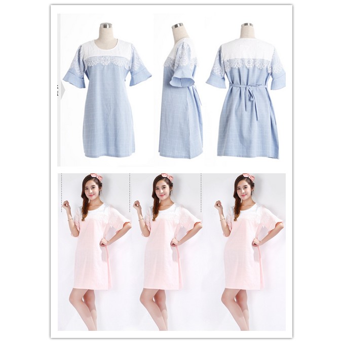 Blue Maternity Clothes The Grid Pattern Is Decorated With Lace Very ...