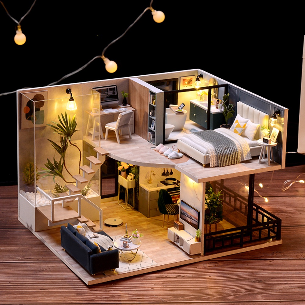 Cutebee Diy Dollhouse Miniature Kit with Furniture, COZ Time Dollhouse ...