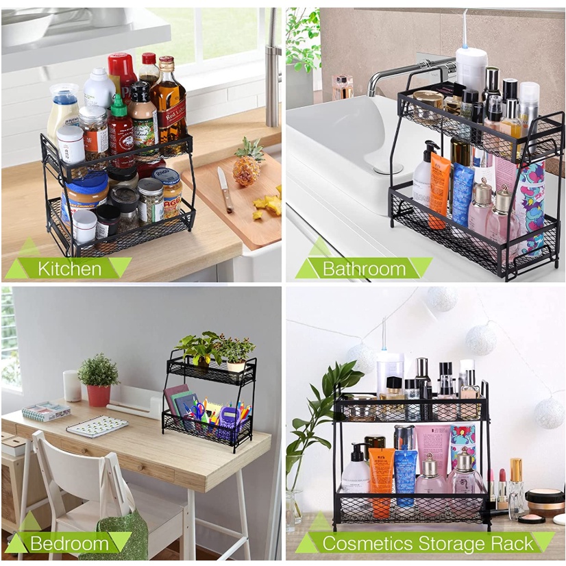 Desktop Double Layer Storage Rack Detachable Iron Kitchen Spice Rack ...