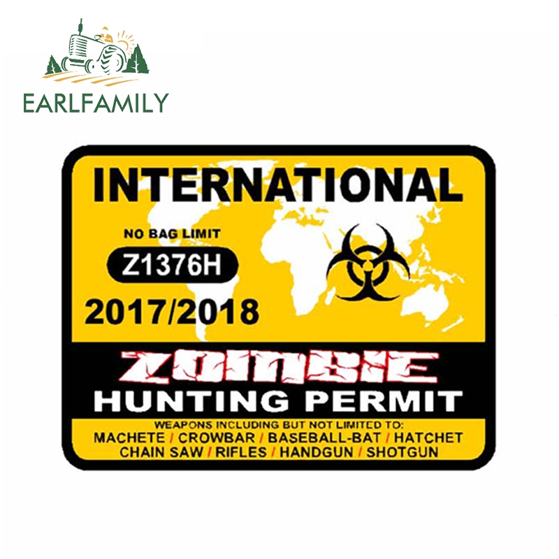 EARLFAMILY Car Stickers INTERNATIONAL Zombie Hunting Permit Australia ...