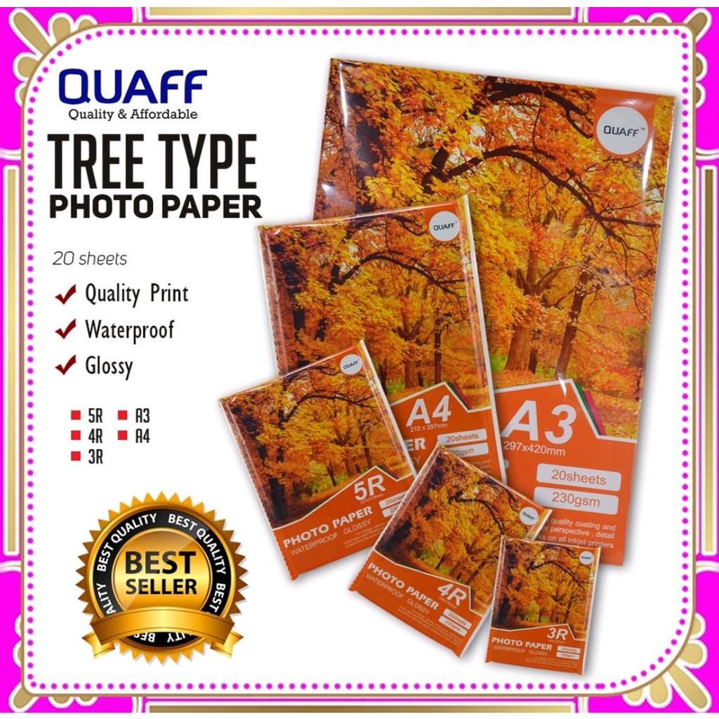 QUAFF Glossy Tree Type Photo Paper A4 | 5R | 4R |3R 230gsm/180gsm ...