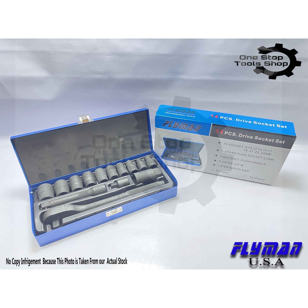 ONE STOP TOOLS SHOP ORIGINAL FLYMAN HEAVY DUTY 6PTS DRIVE SOCKET SET 14 PCS | Shopee Philippines