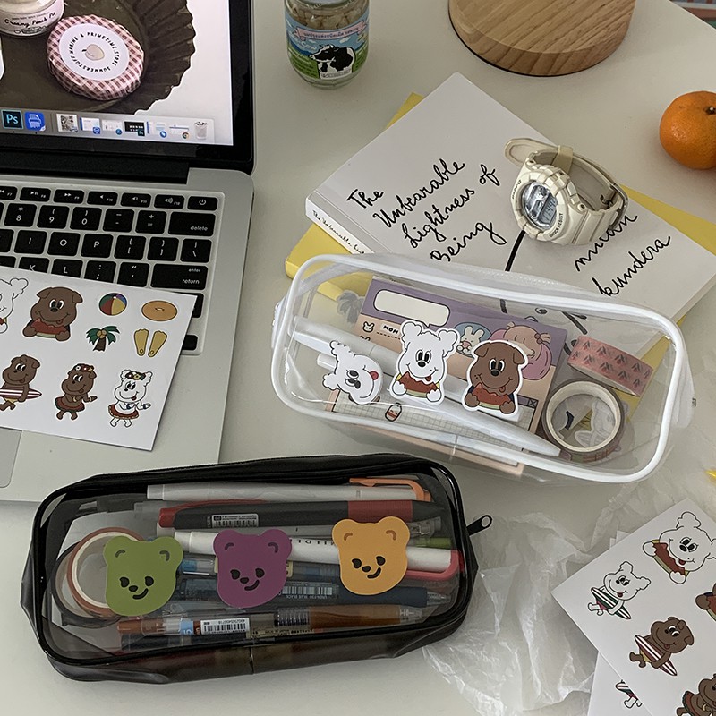 Ohaya 丨 Transparent Sunroof Pencil Case Cute diy Bear Sticker Pencil ...