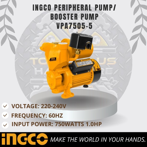 INGCO 750W 1HP Self Priming Peripheral Pump/Booster Pump w/ Bladder ...