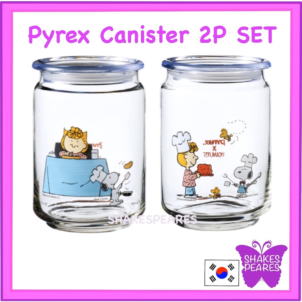 Pyrex Peanuts SNOOPY Glass Canister 2p Set AUTHENTIC Kitchenware Food ...