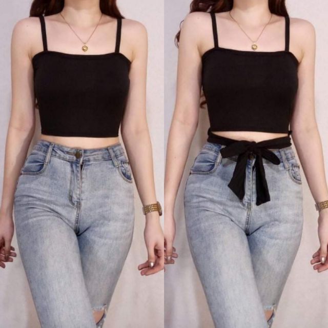 Sabby Spaghetti Mid Rib Crop Top | Shopee Philippines