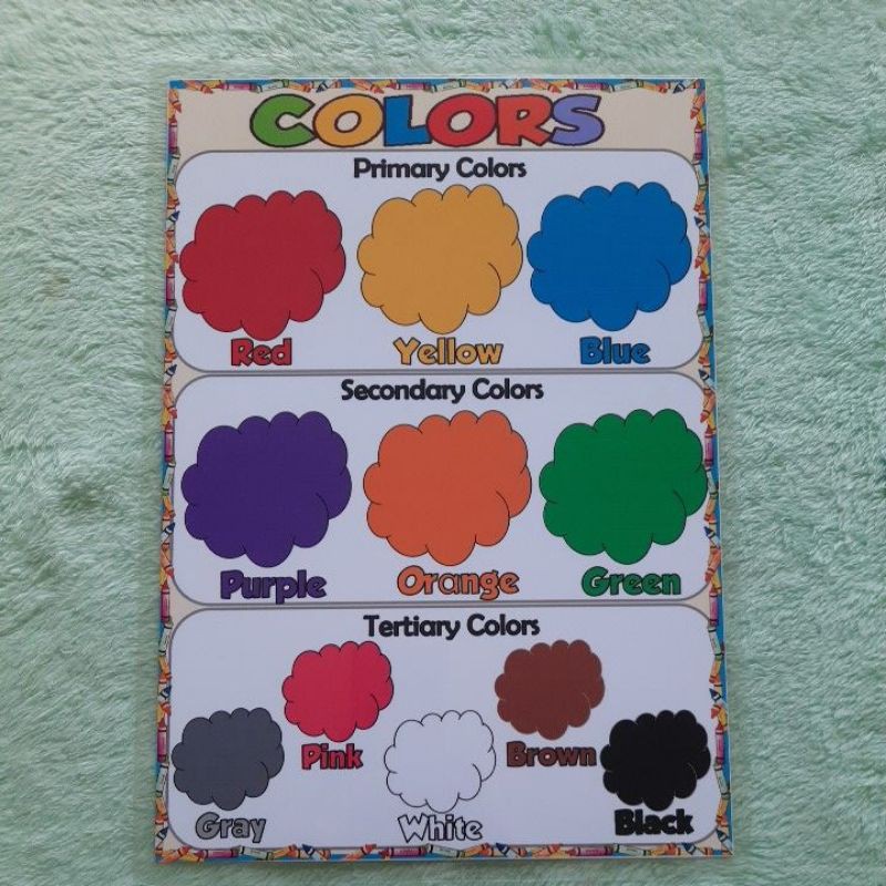 Color Chart A4 bond paper size Laminated for kids Educational Charts ...