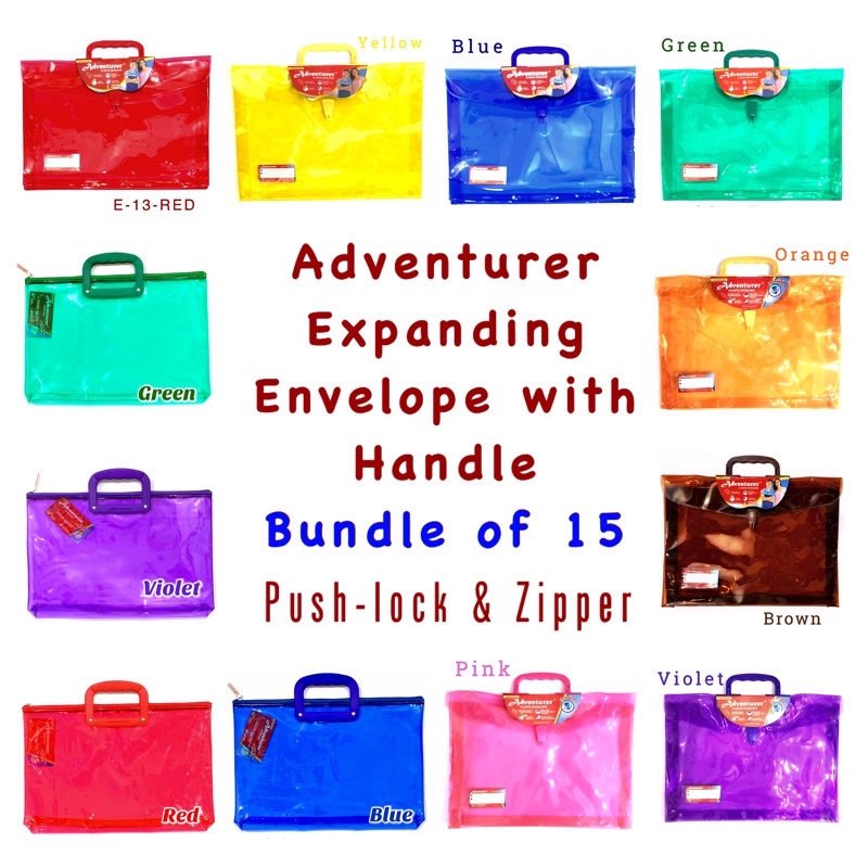 Adventurer Expanding plastic Envelope colored with handle 15’s ...