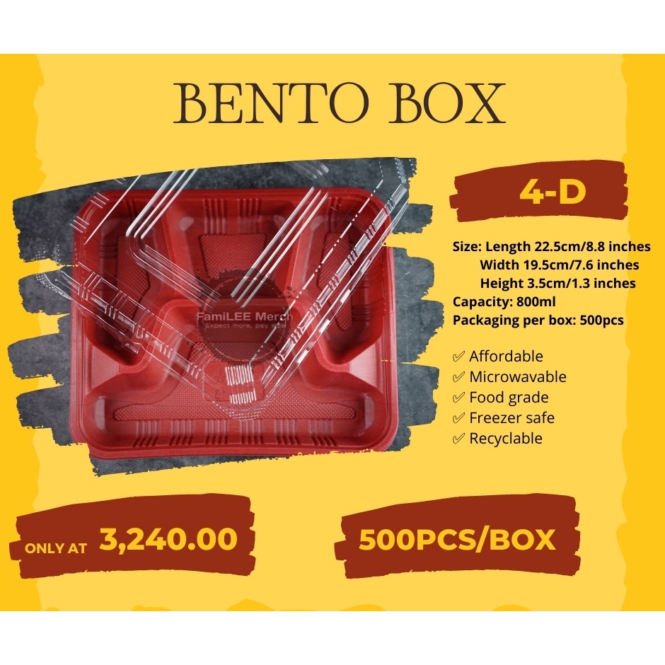 Bento box 4 division 500pcs/box with cover | Shopee Philippines