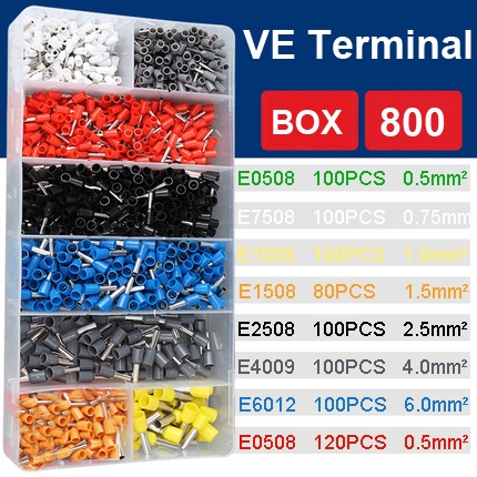 800/1200pcs Wire Copper Crimp Connector Insulated Cord Pin End Terminal ...