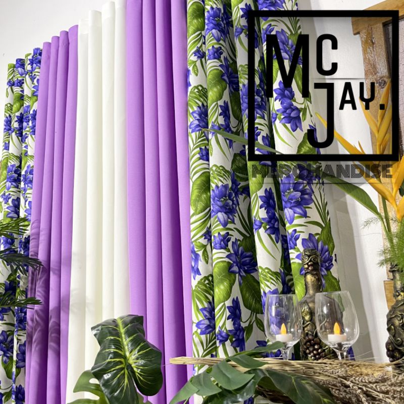 MCJAY - 5in1 Violet Floral Ring Curtain Set (6ft/7ft) - Sold per PIECE ...