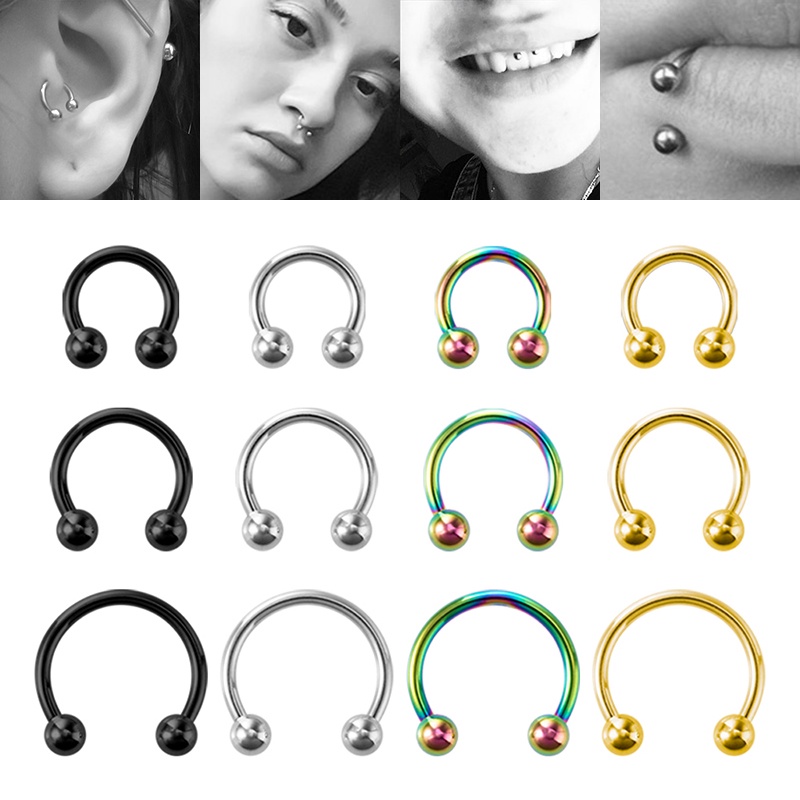 3PCS Smiley Bar BCR Circular Barbell Septum Piercing Nose Rings ...