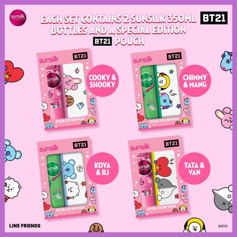 BTS BT21 X SUNSILK SET limited edition BT21 Pouches with Sunsilk ...