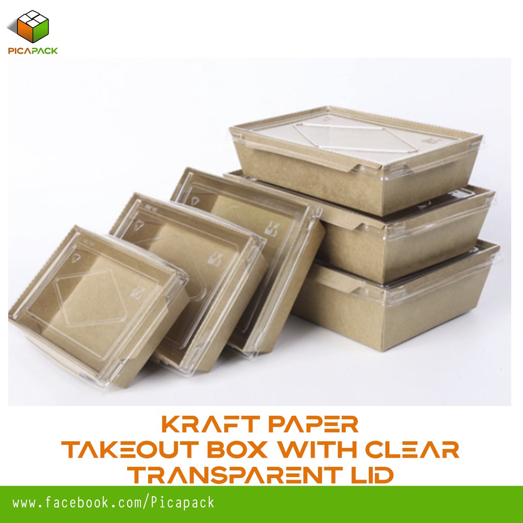 10pcs Disposable Kraft Paper Takeout Box with Clear Transparent Lid ...