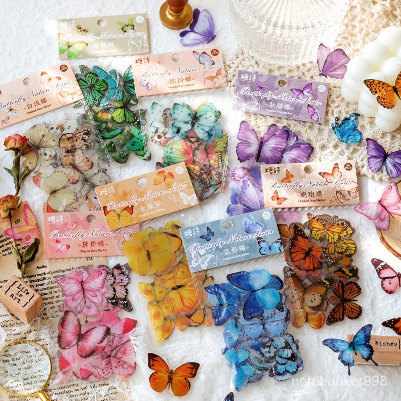 40 Pcs Butterfly Nature Series Vintage Journal Stickers PET Sticker ...
