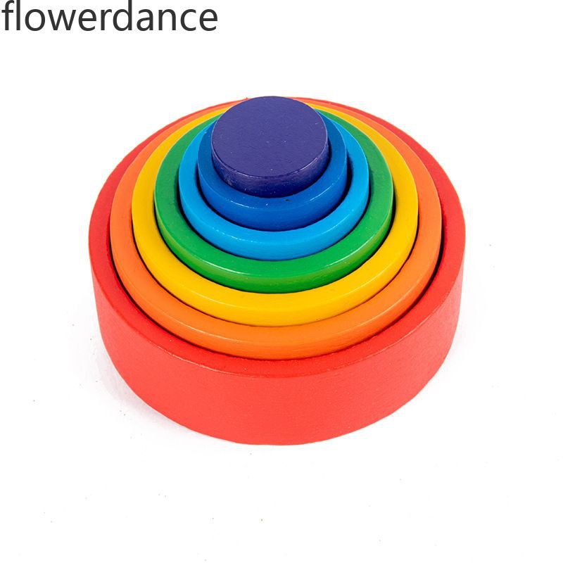 Rainbow building block small cup wooden children's puzzle colorful ...