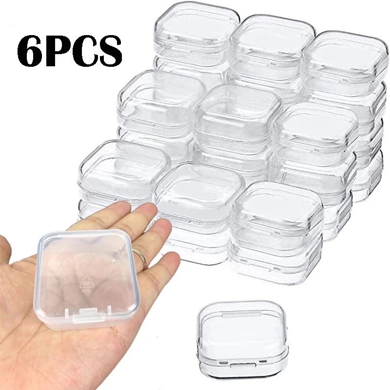 6PCS Mini Storage Box Transparent Square Plastic Box Earrings Jewelry Packaging Storage Small ...