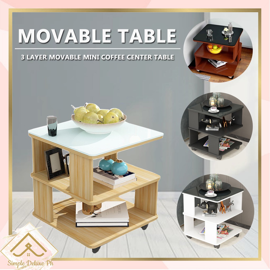 Moveable Table White,Black,Wood, Maple w/ Glass Top 40*40*50cm Modern ...