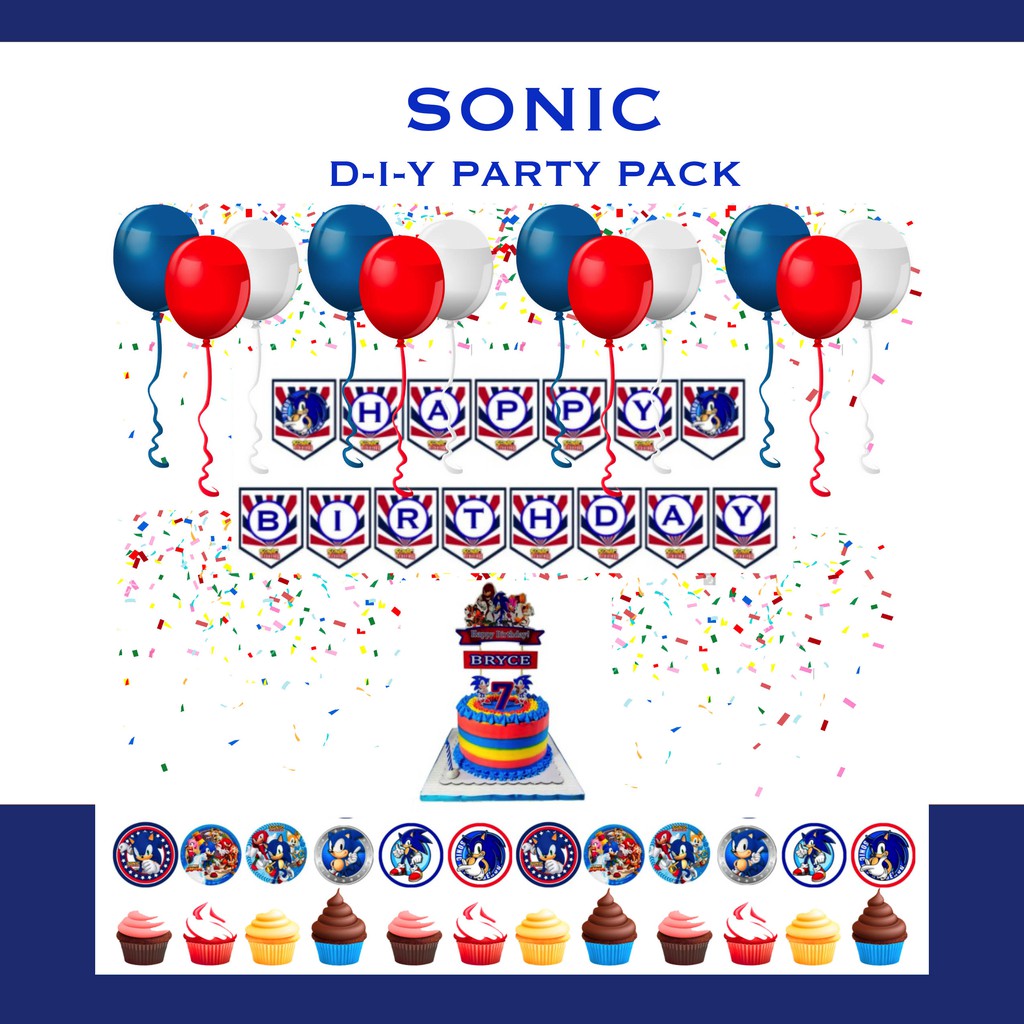 Sonic The Hedgehog Theme Party Set Banner Cake Topper Cupcake Toppers ...
