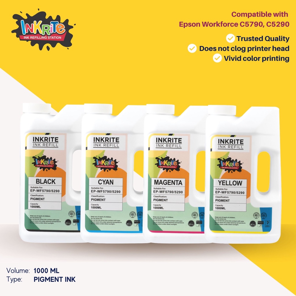 Inkrite Pigment Ink for Epson WorkForce WF-C5790 WF-C5290, 1000 ml ...