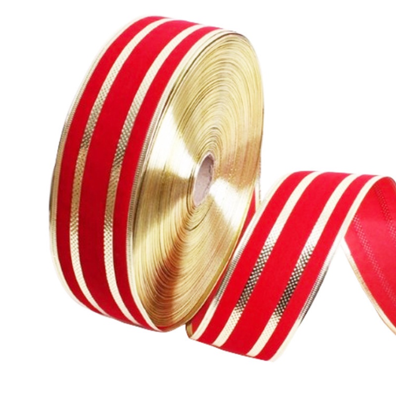 (2m/roll )65mm Wide Red Gold Striped Ribbon Bow Making Handmade DIY ...