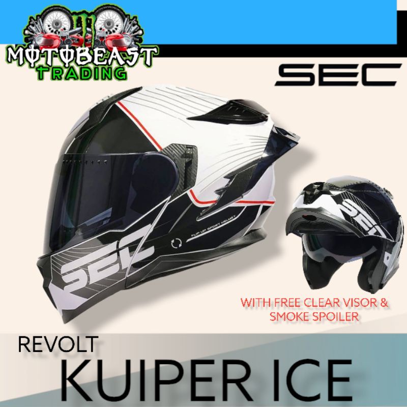 SEC Revolt Kuiper Modular Helmet w/ Free Clear Visor and Spoiler ...