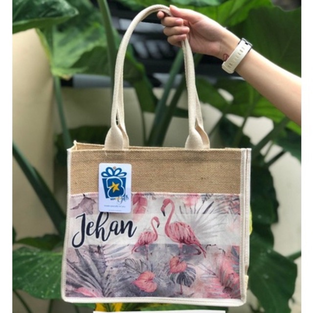 Personalized Abaca Jute Burlap Tote bag | Benstar Gifts | Shopee ...
