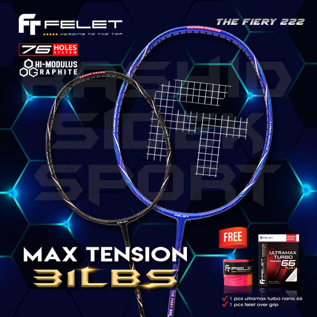 Felet The Fiery 222 4u 82gram 31LBS Racket Badminton Racket Raket ...