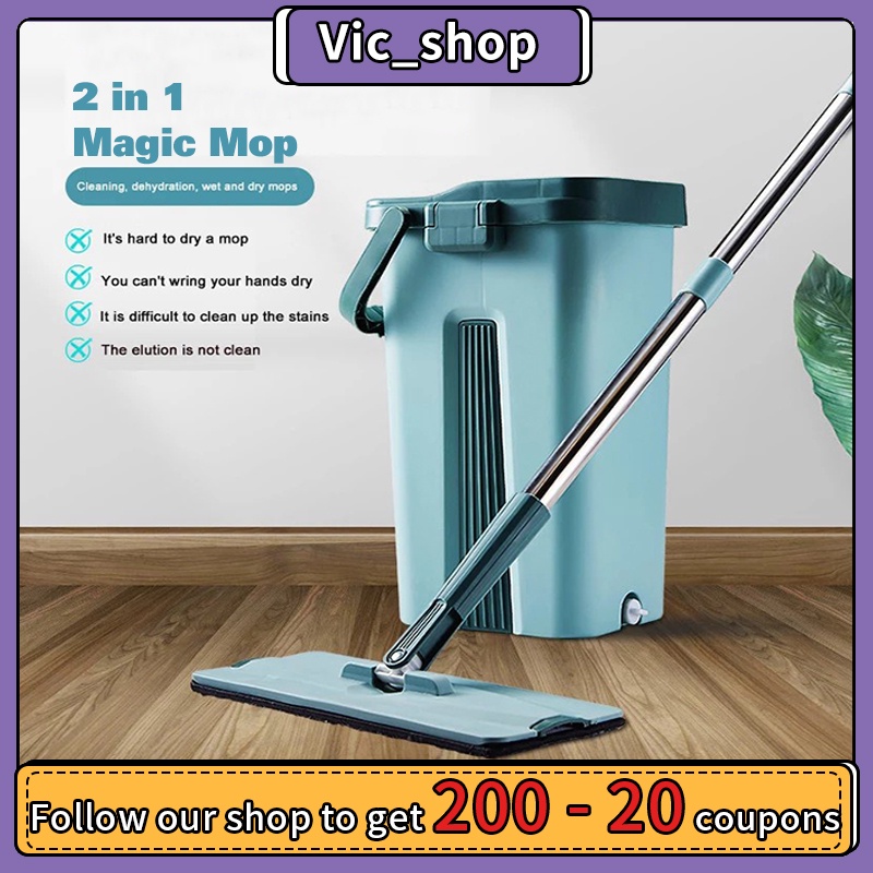 [On Hand]2-in-1 Mop with Mop Rotating Dry and Wet Separation Hands-free ...