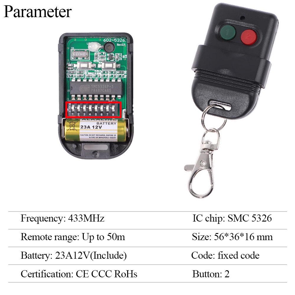 Auto Gate Remote Control 433MHz SMC 5326 8 Digits Duplicator Wireless ...