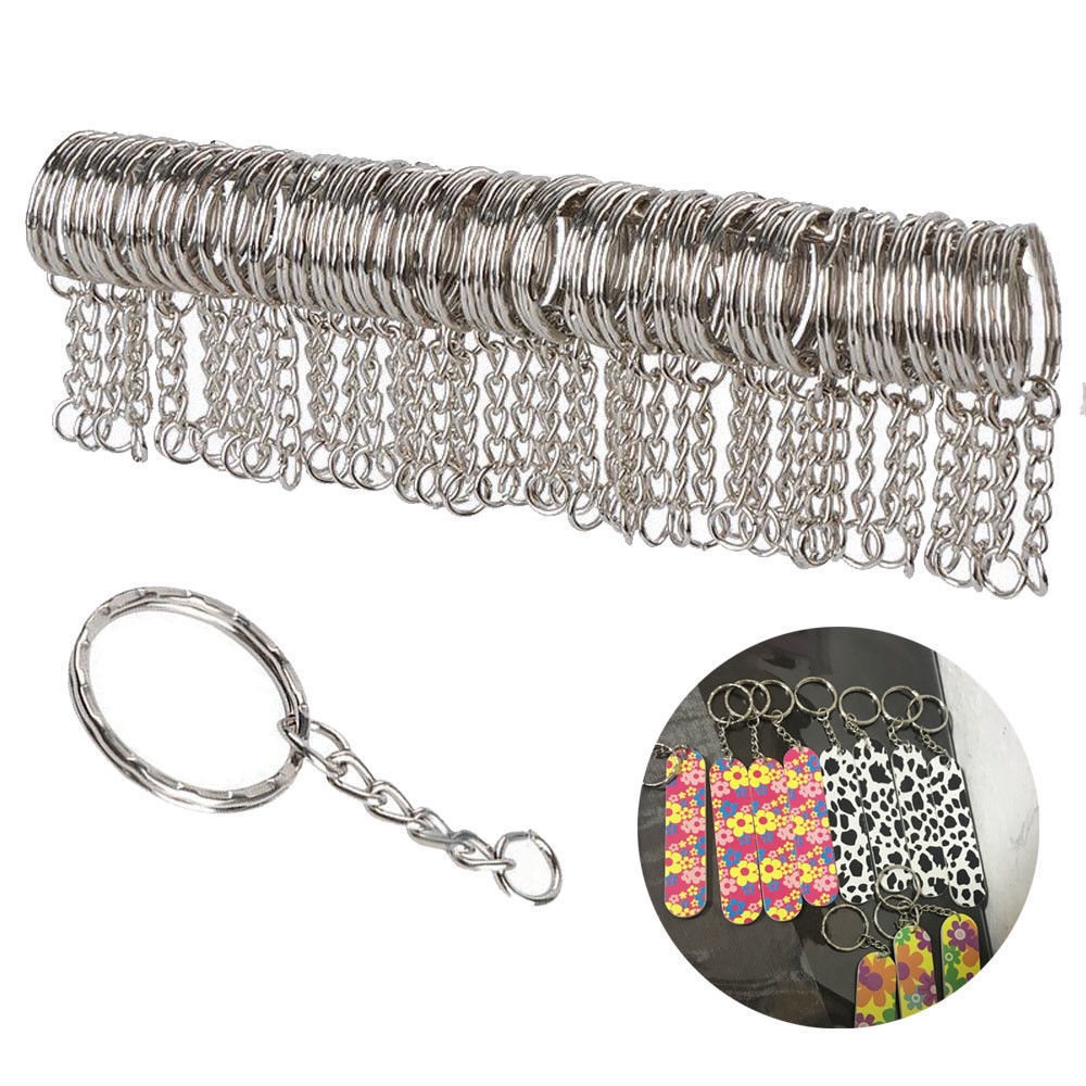 100 Pcs Polished Silver DIY Key Rings Key Chains With Link Chain Key ...