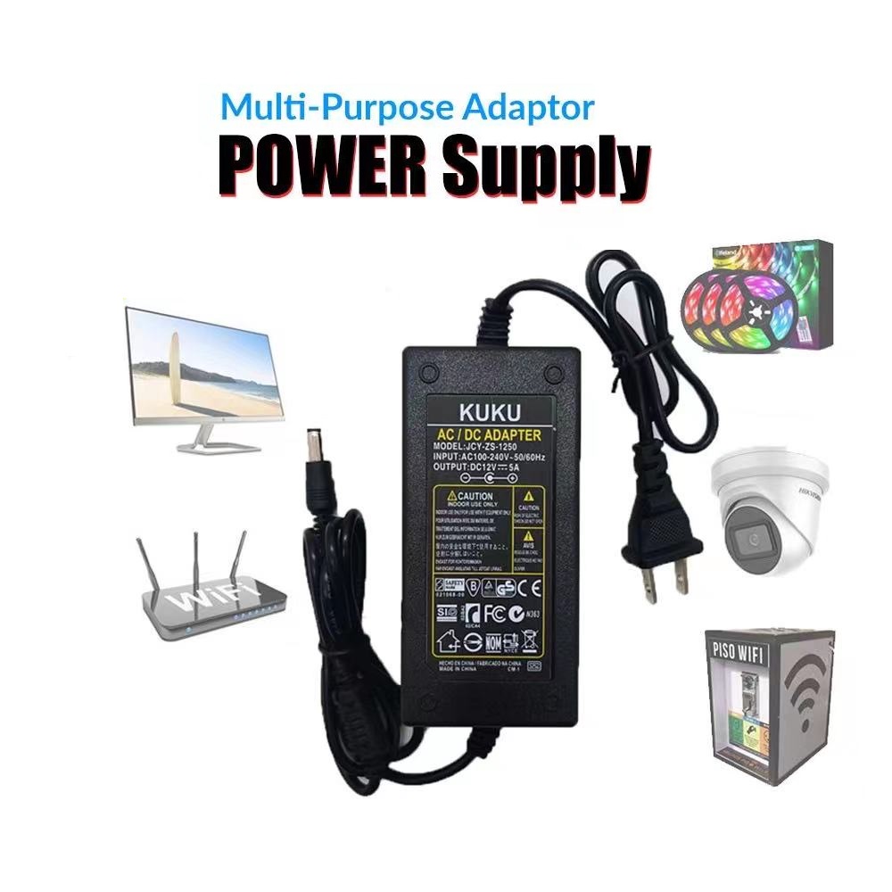 PINSAN AC/DC 12V 5A Power Supply Multi-Purpose Adaptor for CCTV LED TV ...