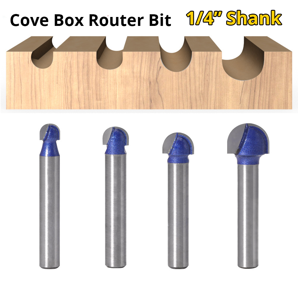 4Pcs 1/4" Shank Cove Box Router Bit, Round Nose Bit Woodworking Round ...