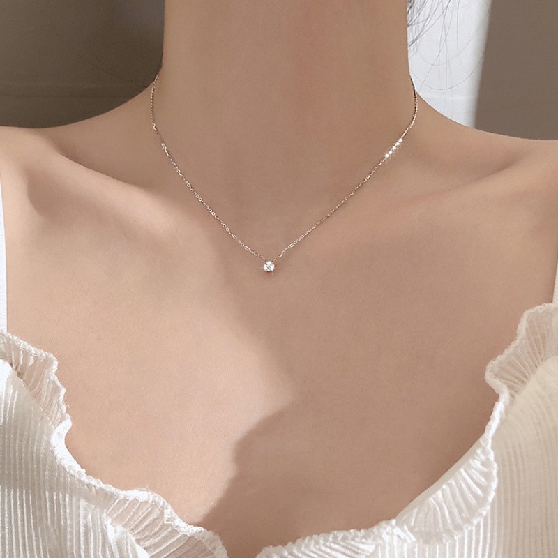 Sterling Silver Carat Necklace Girls Simple Zircon Pendant Necklace ...