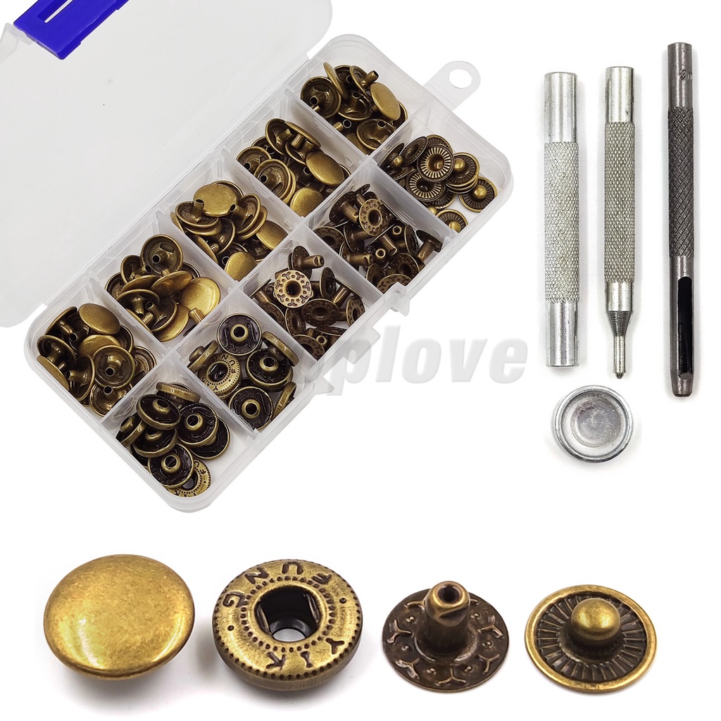 25 Sets Leather Craft Fasteners Snaps Button Press Studs With 4 ...