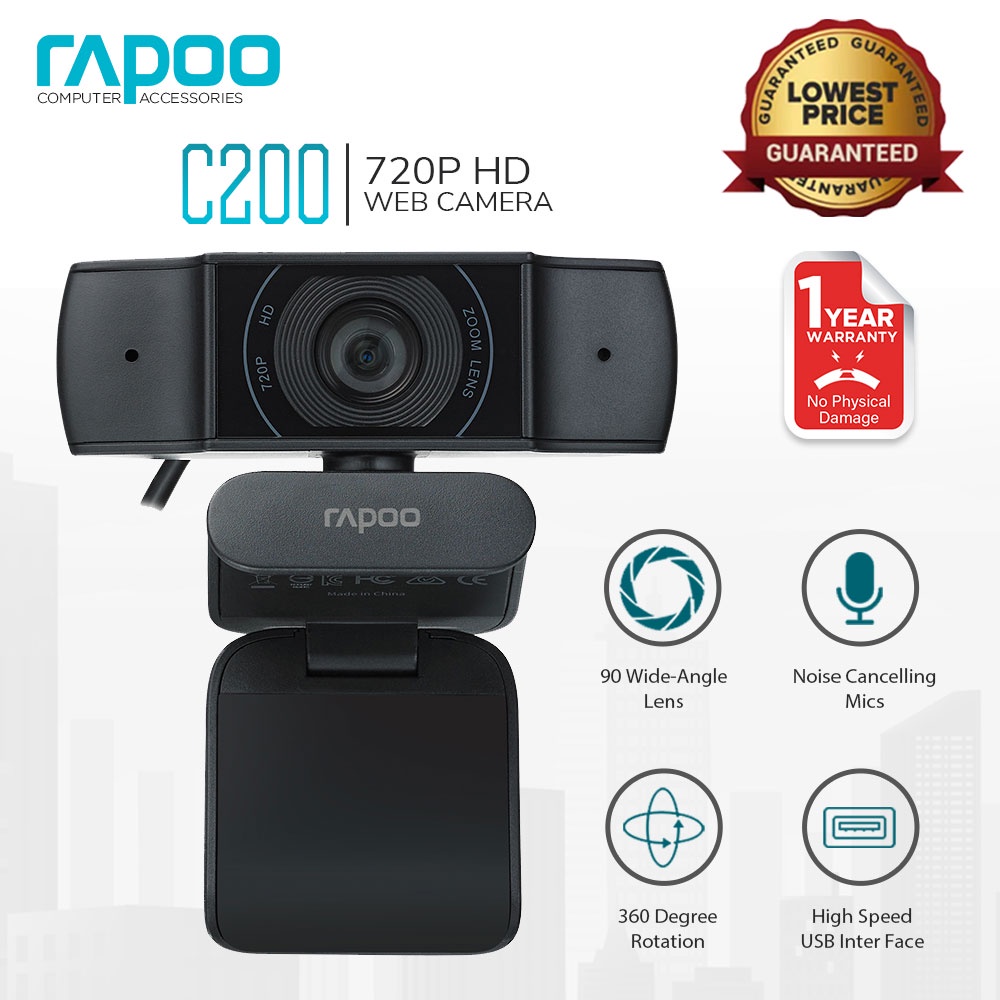Rapoo C200 Webcam HD Web Camera 720P With Noise Canceling Microphone ...