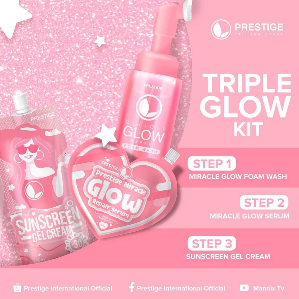 Prestige 𝐓𝐑𝐈𝐏𝐋𝐄 𝐆𝐋𝐎𝐖 𝐊𝐈𝐓 (Miracle Glow Serum/Foam Wash/Sunblock 50g ...