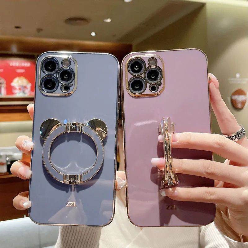 Cute Bear Circle Buckle Metal Phone Holder Desktop Portable Kickstand ...