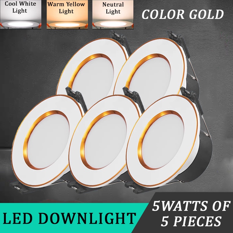 5 Pieces of 5 watts LED Downlight Round Pin Light Recessed Tri-color ...