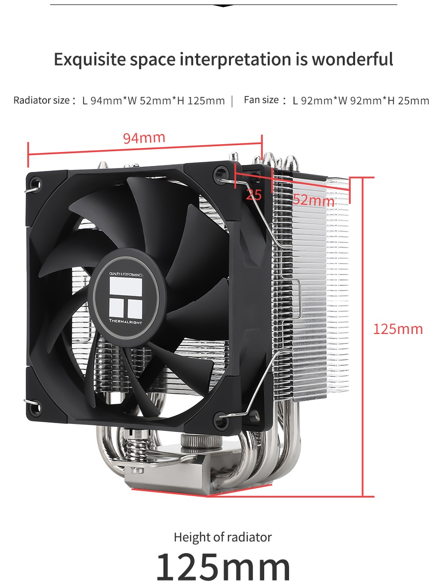 Thermalright AK90 5 Heat Pipe CPU Cooler 92mm Fan PWM 125mm High Mini ...