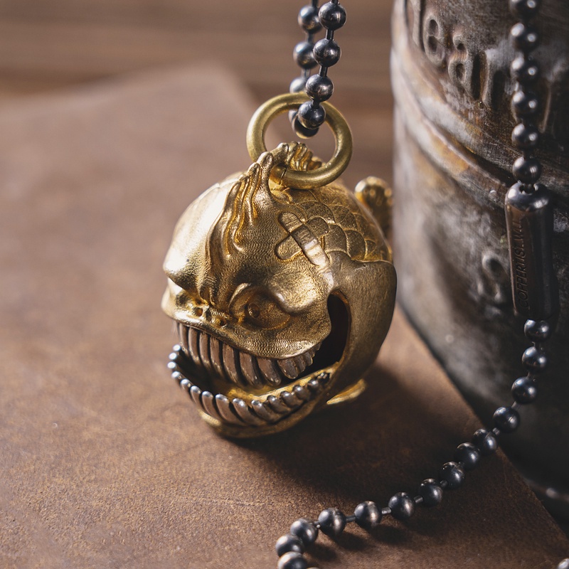 CNEDC 925 Silver Brass Piranha Smiling Face Bell Key Bag Pendant Key ...