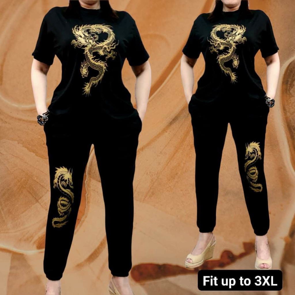 D41 Elegant Terno Jogger Pants and Shirt Dragon Design | Shopee Philippines