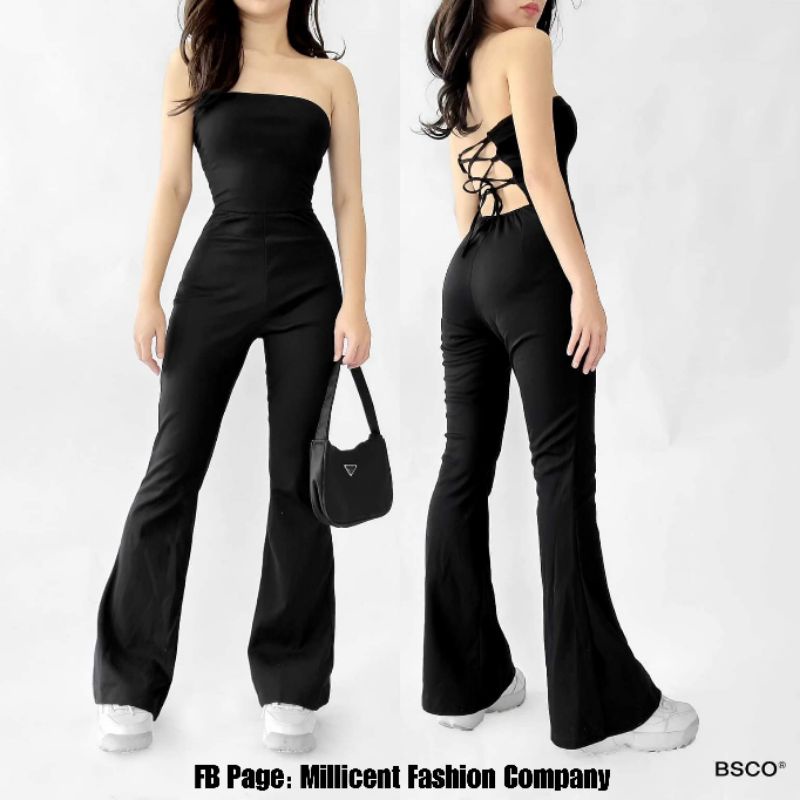 BSCO ALANI BLACK ROMPER WITH SEXY CRISS CROSS BACK KOREAN FASHION STYLE ...