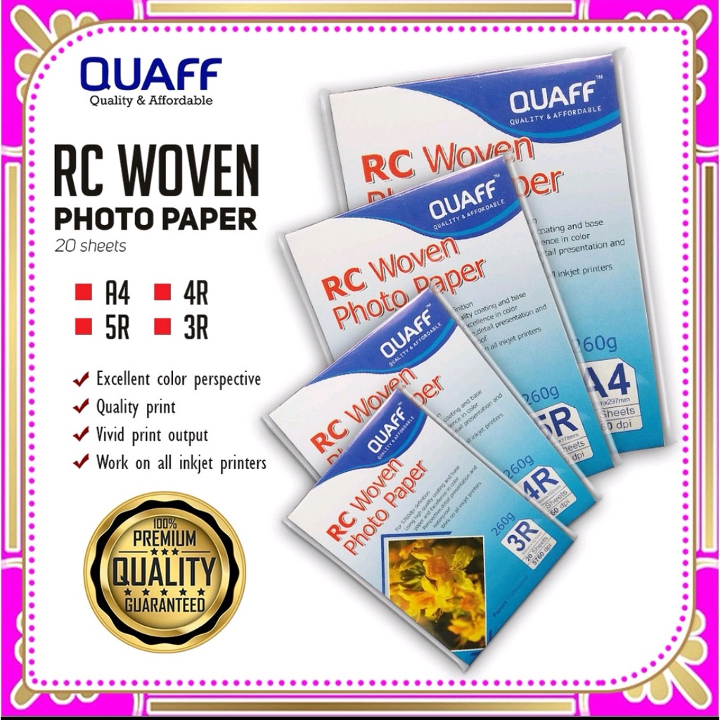 QUAFF RC Woven Photo Paper Resin-Coated 260gsm No Back Print A4 | 5R ...