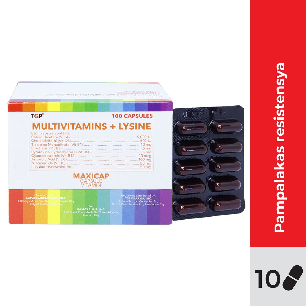 TGP Maxicap Multi-Vitamins + Lysine Capsule 10 Pcs/pack Supplement Vit ...